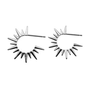 punk spike sunlight stud small hoop earrings for women s925 sterling silver fashion open hoops dainty half open piercing post huggie hoops white gold plated cute minimalist hypoallergenic jewelry gifts bff birthday mom (silver)