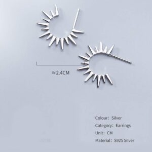 Punk Spike Sunlight Stud Small Hoop Earrings for Women S925 Sterling Silver Fashion Open Hoops Dainty Half Open Piercing Post Huggie Hoops White Gold Plated Cute Minimalist Hypoallergenic Jewelry Gifts Bff Birthday Mom (silver)