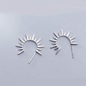 Punk Spike Sunlight Stud Small Hoop Earrings for Women S925 Sterling Silver Fashion Open Hoops Dainty Half Open Piercing Post Huggie Hoops White Gold Plated Cute Minimalist Hypoallergenic Jewelry Gifts Bff Birthday Mom (silver)