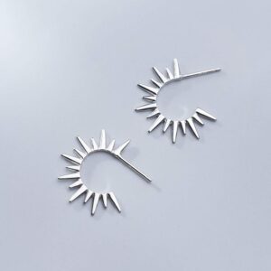 Punk Spike Sunlight Stud Small Hoop Earrings for Women S925 Sterling Silver Fashion Open Hoops Dainty Half Open Piercing Post Huggie Hoops White Gold Plated Cute Minimalist Hypoallergenic Jewelry Gifts Bff Birthday Mom (silver)