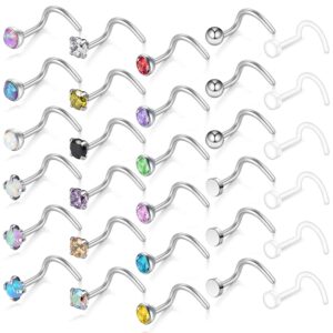 zs 30 pieces cubic zircon nose bone studs 20 gauge stainless steel opal nose piercing studs clear bioflex nose rings for body jewelry