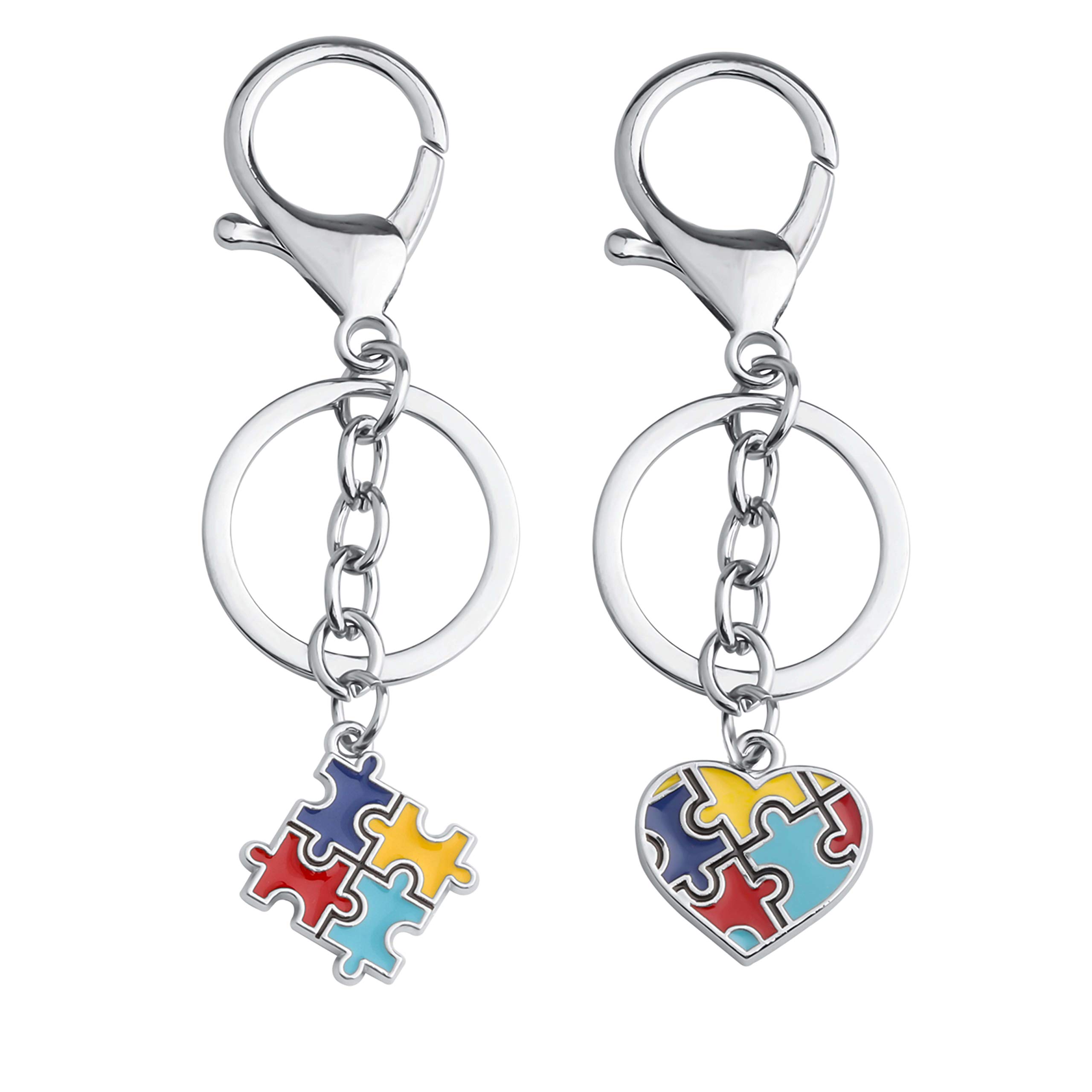 FUSTMW Autism Awareness Keychain Gifts for Autistic Colorful Puzzle Piece Key Ring Set of 2 (Autism Awareness Keychain Set)