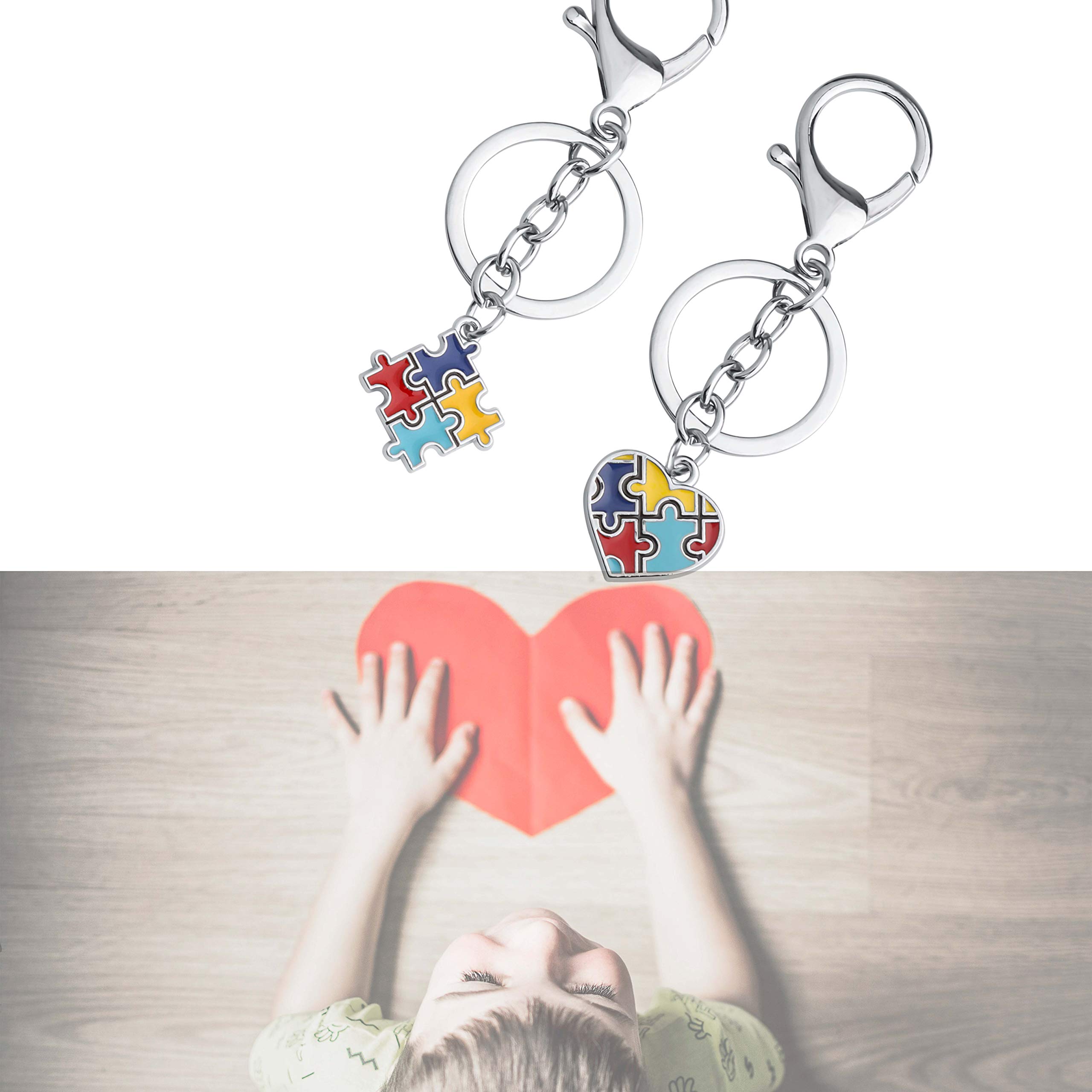 FUSTMW Autism Awareness Keychain Gifts for Autistic Colorful Puzzle Piece Key Ring Set of 2 (Autism Awareness Keychain Set)