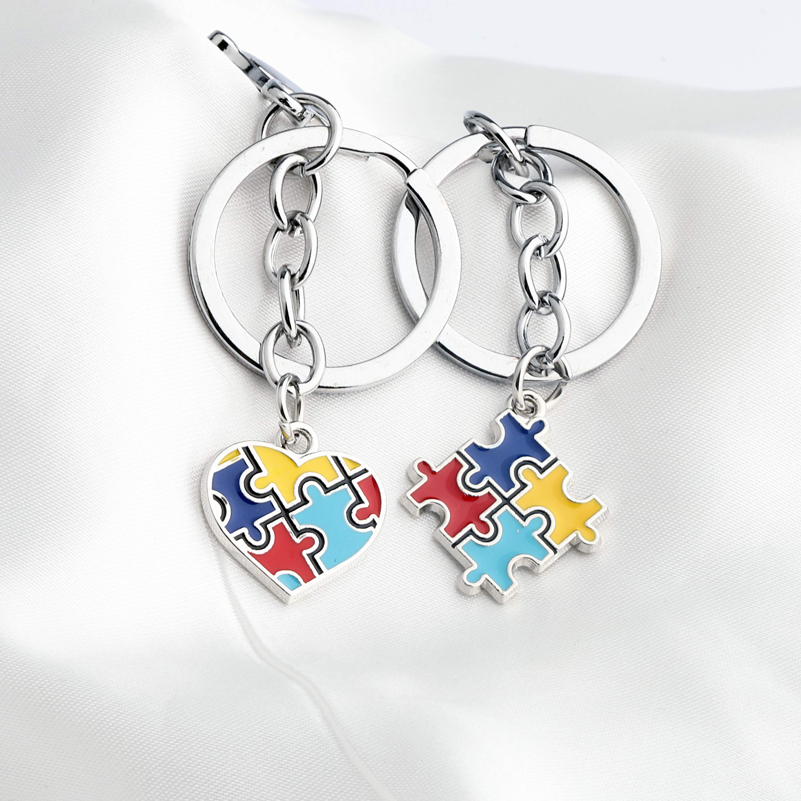 FUSTMW Autism Awareness Keychain Gifts for Autistic Colorful Puzzle Piece Key Ring Set of 2 (Autism Awareness Keychain Set)