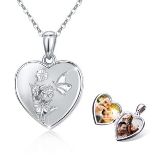 butterfly heart locket necklace that hold 2 photos, 925 sterling silver 3d butterfly with flowers blooming locket necklace, silver, not known