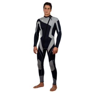 aqua polo manta ray wetsuit for men | scuba diving | 3 mm sc neoprene | 4-way super stretch | neck cuff ankle gaskets (black/grey, s tall)