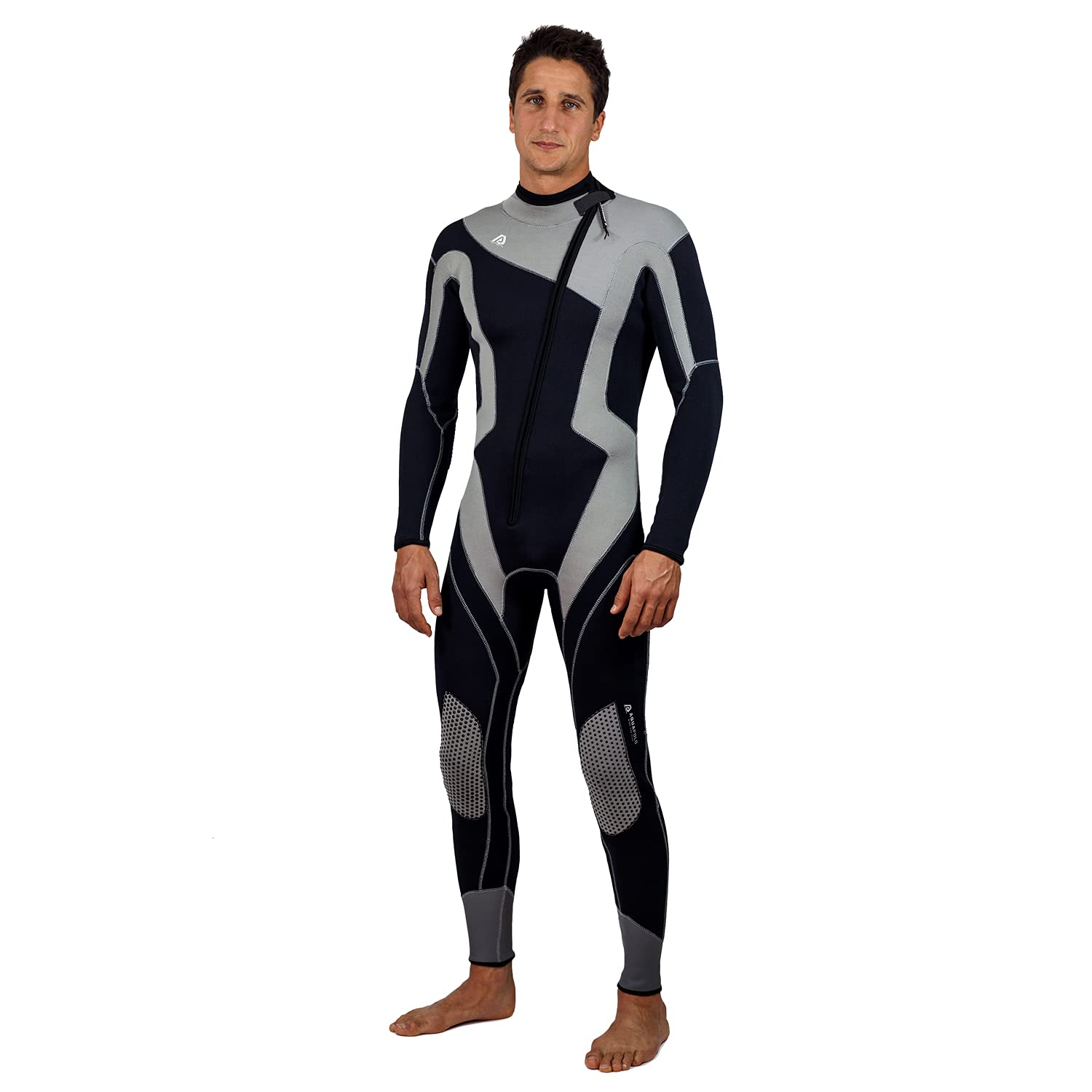 Aqua Polo Manta Ray Wetsuit for Men | Scuba Diving | 3 mm SC Neoprene | 4-Way Super Stretch | Neck Cuff Ankle Gaskets (Black/Grey, S Tall)