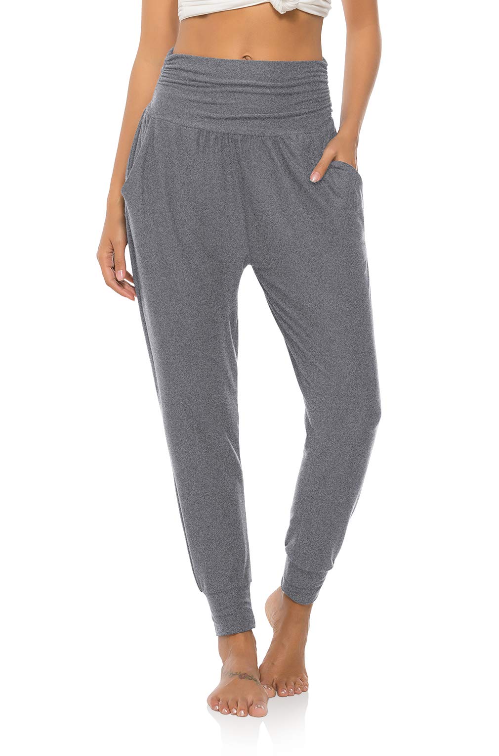 DIBAOLONG Womens Yoga Sweatpants Loose Workout Joggers Pants Comfy Lounge Pants with Pockets Light Gray S