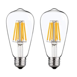 shuwdkar led light bulbs dc 12v 6w e26 st64 low voltage bulb rv camper warm white 2700k vintage clear glass filament edison bulbs equivalent 75w halogen marine boat solar 12v battery lighting,2 pack