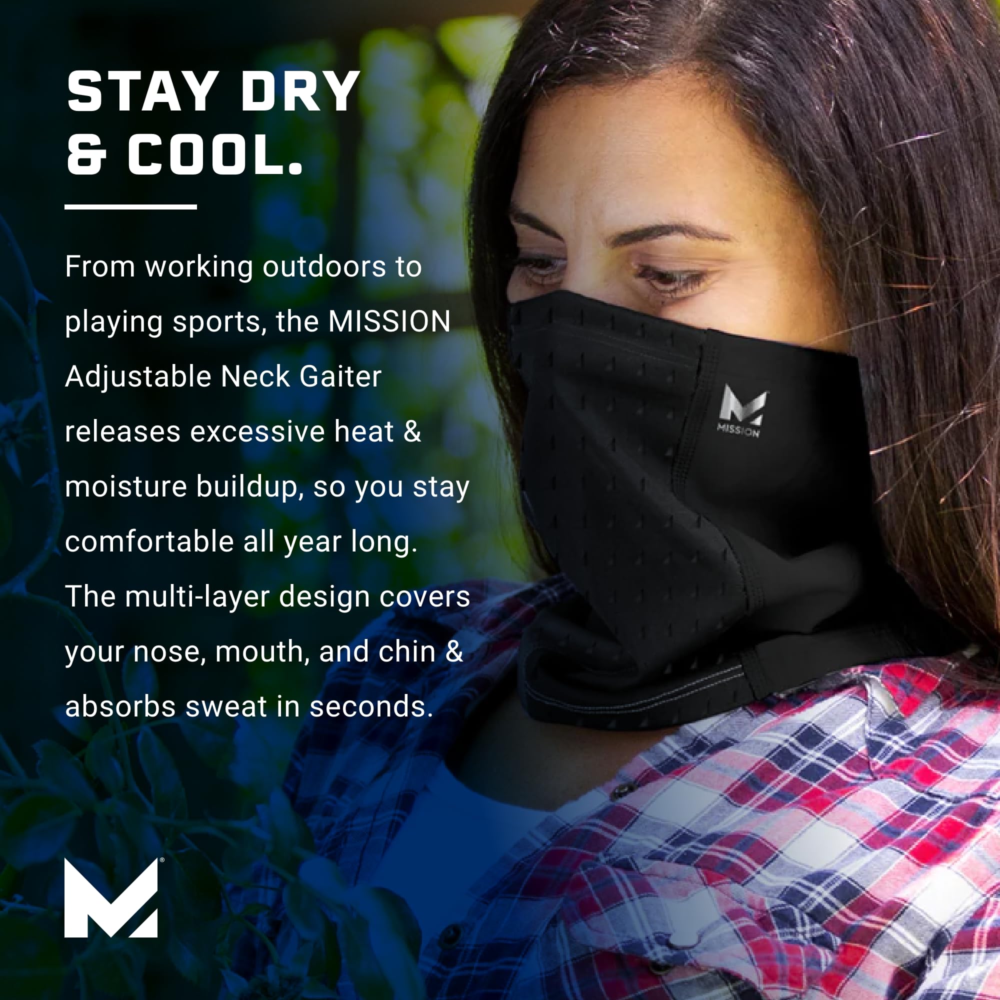 MISSION All-Season Adjustable Neck Gaiter, Anthracite - Lightweight - Ultra-Drying Fabric - Absorbs Sweat in Seconds - UPF 50 Sun Protection - Machine Washable