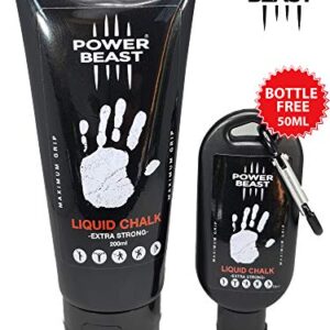 POWER BEAST Liquid Chalk, 2 Bottles Combo of 200 + 50 ML, Liquid Sports Chalk, Free Professional Hand Grip for Gym, Weightlifting, Rock Climbing, Gymnastics, Crossfit, Powerlifting, Pole Dance.