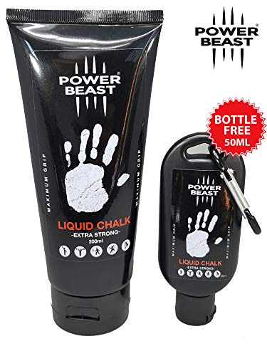 POWER BEAST Liquid Chalk, 2 Bottles Combo of 200 + 50 ML, Liquid Sports Chalk, Free Professional Hand Grip for Gym, Weightlifting, Rock Climbing, Gymnastics, Crossfit, Powerlifting, Pole Dance.