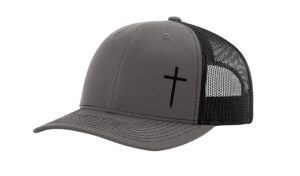 trenz shirt company christian embroidered cross hat, charcoal/black