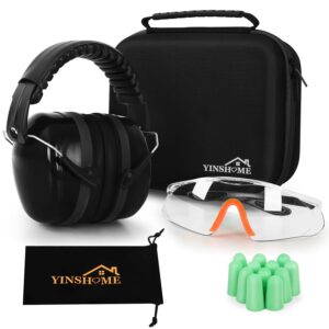 yinshome shooting ear protection earmuffs, gun safety glasses, earplugs, protective case