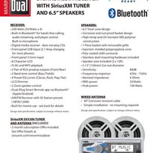 Dual Electronics WCPSX422BT Marine Stereo LCD Single DIN | Marine Radio with Built-in Bluetooth | SiriusXM SXV300 Tuner | Two 6.5-inch Dual Cone Marine Speakers and Marine Antenna