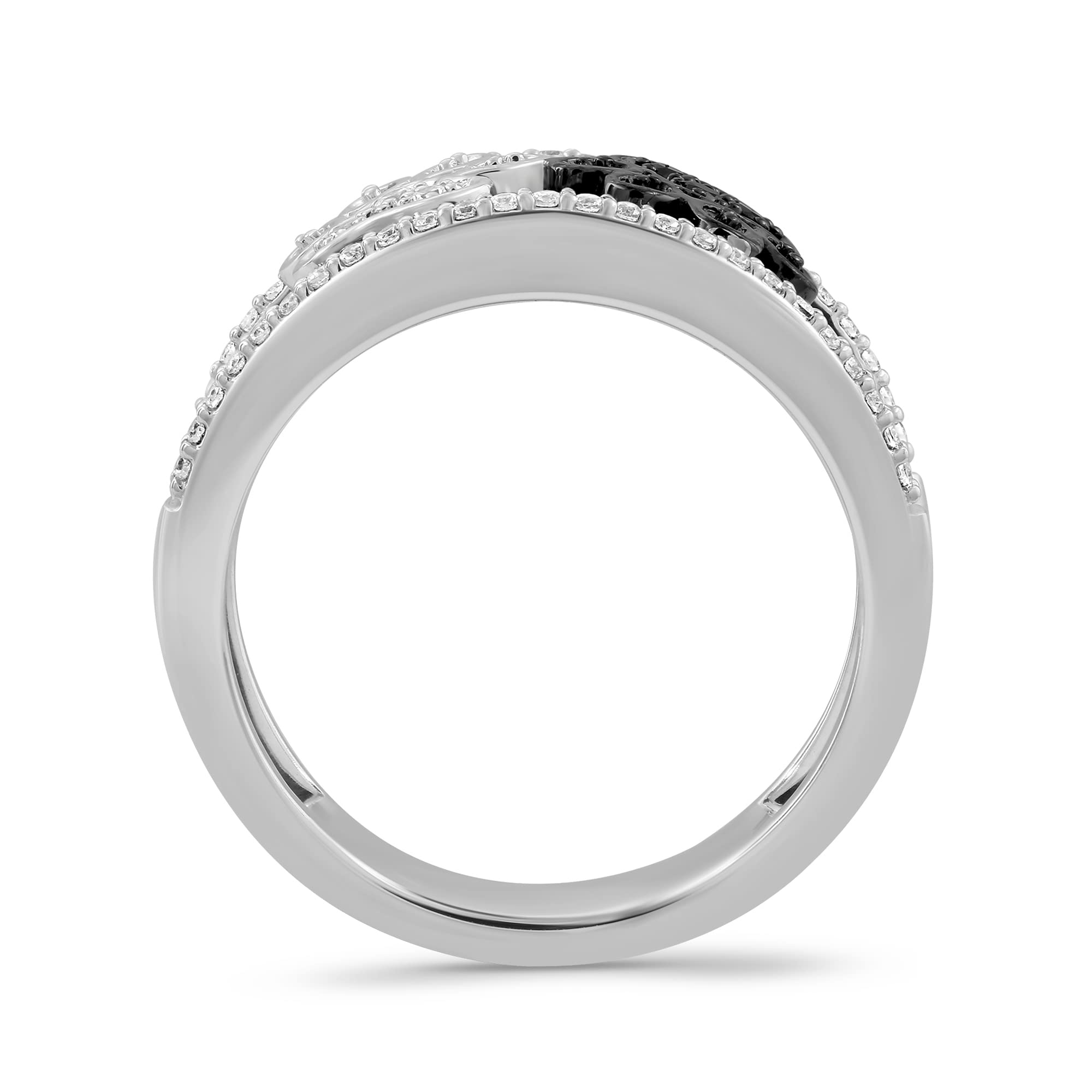 Jewelili Sterling Silver 1/4 Cttw Treated Black and Natural White Round Diamond Positively Yours Ring, Size 7