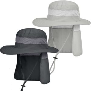 iyebrao 2 pack mens sun protection hat with neck flap for fishing hiking garden work(dark grey＆light grey)