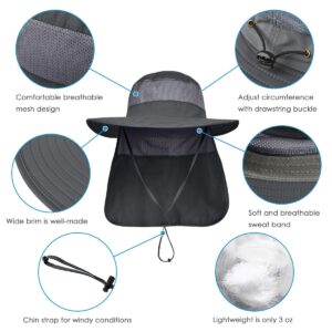 IYEBRAO 2 Pack Mens Sun Protection Hat with Neck Flap for Fishing Hiking Garden Work(Dark Grey＆light Grey)