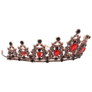 Lurrose Baroque Bride Crowns Black Rhinestones Gothic Chic Tiaras Vintage Crystal Queen Princess Crown Headpieces Headband for Wedding Prom Halloween Pageant (Red)