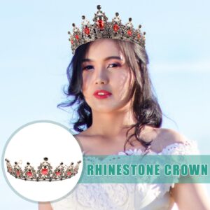 Lurrose Baroque Bride Crowns Black Rhinestones Gothic Chic Tiaras Vintage Crystal Queen Princess Crown Headpieces Headband for Wedding Prom Halloween Pageant (Red)