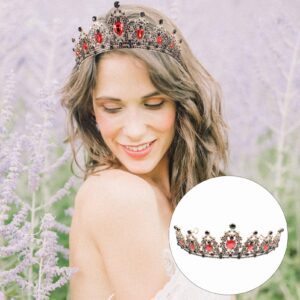 Lurrose Baroque Bride Crowns Black Rhinestones Gothic Chic Tiaras Vintage Crystal Queen Princess Crown Headpieces Headband for Wedding Prom Halloween Pageant (Red)