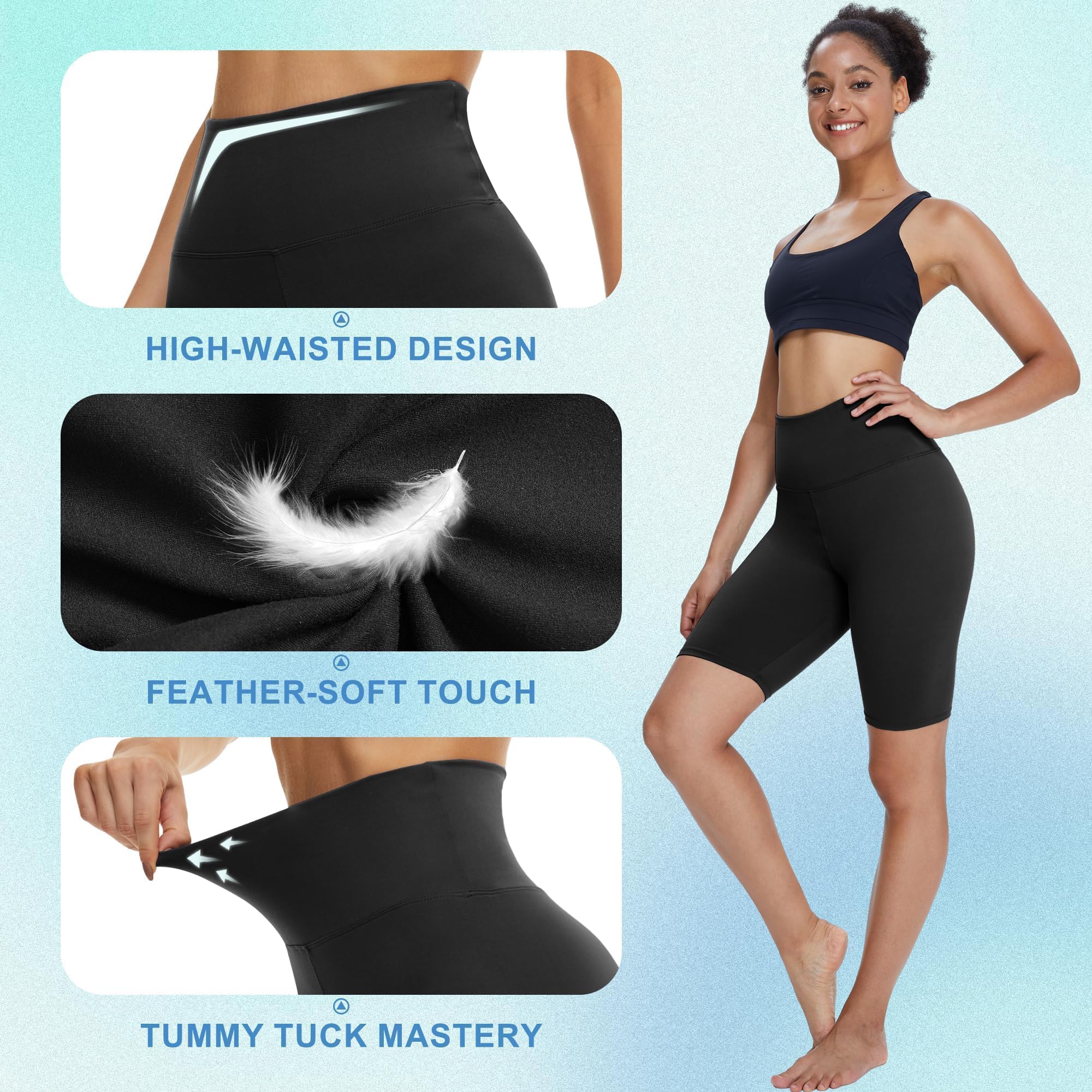 TNNZEET Biker Shorts Women - 8"/5"/3" High Waisted Tummy Control Workout Gym Spandex Booty Yoga Volleyball Shorts A-Black