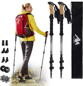 carbon fiber trekking poles -ayamaya collapsible lightweight hiking walking sticks with natural cork grips, quick locks 4 season terrain accessories shock-absorbent for women men kids seniors balance