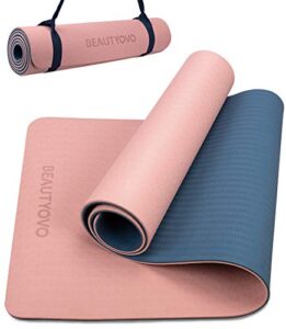 yoga mat with strap, 1/3 inch extra thick double-sided non slip, professional tpe mats for women men, workout yoga, pilates and floor exercises