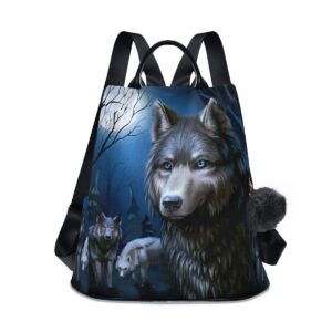 alaza dark night wolf and full moon backpack for daily shopping travel