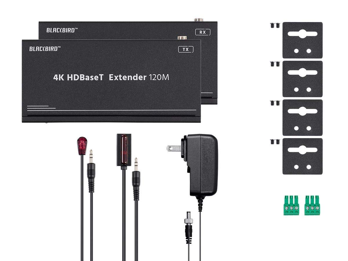 Monoprice 4K Pro HDBaseT Extender Kit - 120 Meters (394 Feet) HDR, 18Gbps, 4K@60Hz, YCbCr 4:4:4, HDCP 2.2, PoC, RS-232, HDMI Loop Out and Bidirectional IR - Blackbird Series