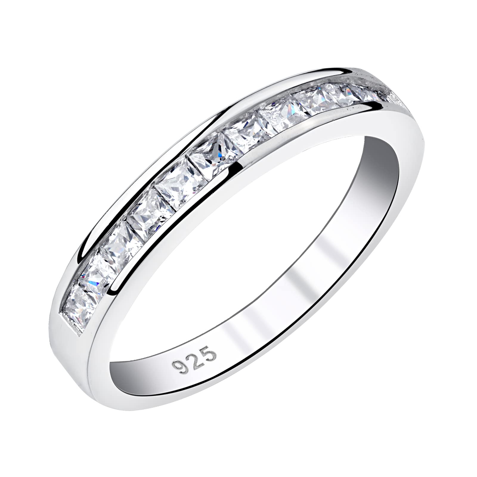 Newshe Jewellery Wedding Bands Eternity Rings for Women AAAAA Cubic Zirconia Princess 925 Sterling Silver Size 5.5