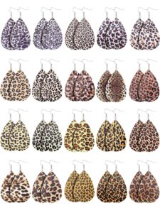 20 pairs leopard faux leather teardrop earrings vintage leopard printed dangle earrings lightweight drop earrings (classic leopard prints)