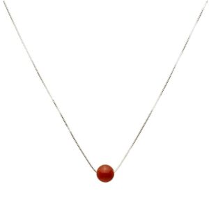 round 10mm carnelian stone station sterling silver box chain necklace adjustable 16"+2" ext