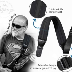 Wepop Guitar Strap Elastic Soft Comfortable Neoprene Leather 3.4in Bass Acoustic Electric Guitar (391)