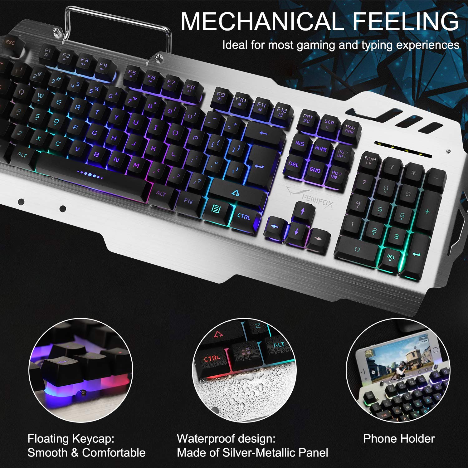 Wired Keyboard and Mouse Combo - Rainbow Keyboard Ergonomic Mechanical Feeling Colorful Led Light Up Keyboard Mouse