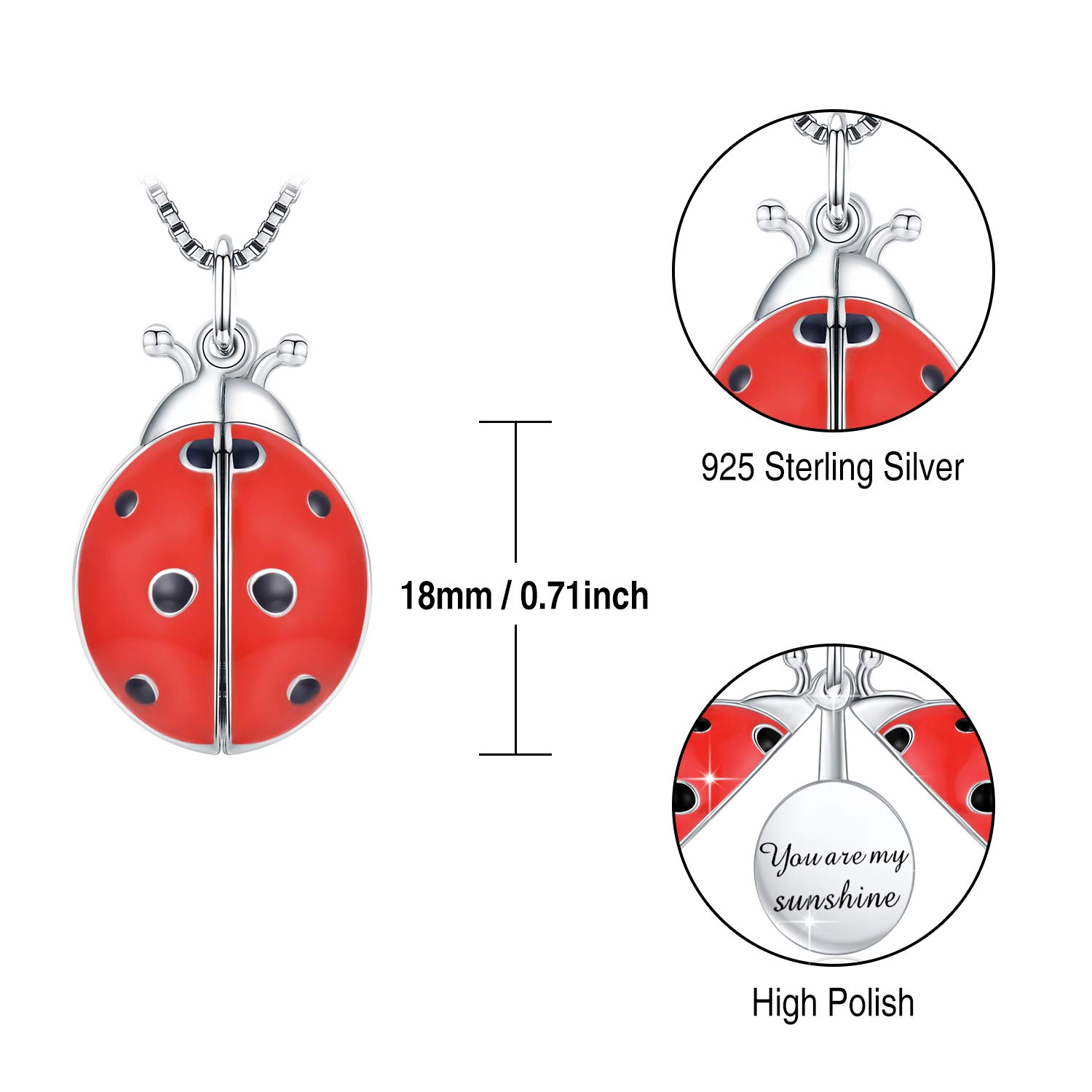 JUSTKIDSTOY Ladybug Necklace 925 Sterling Silver Locket Necklace Ladybug Jewelry Gifts for Women Gifts