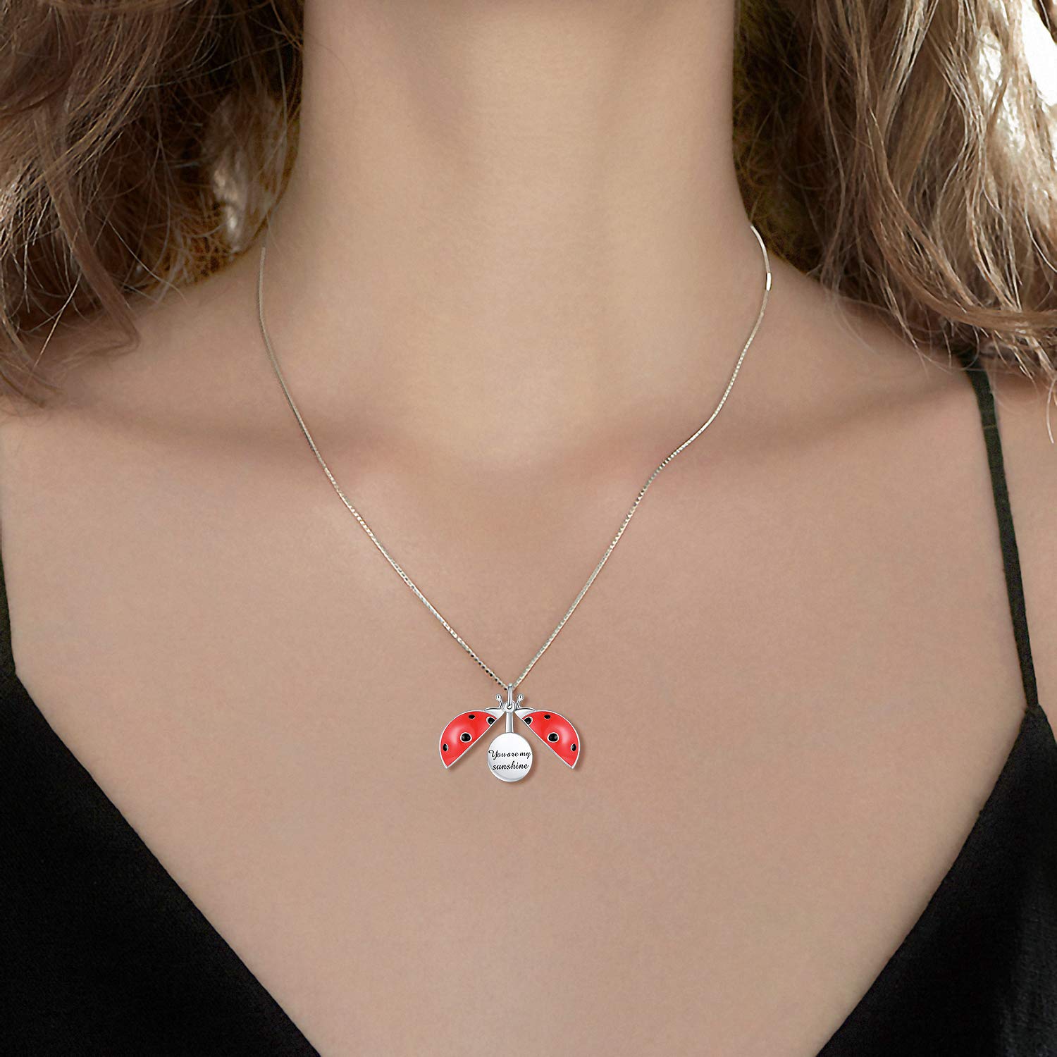 JUSTKIDSTOY Ladybug Necklace 925 Sterling Silver Locket Necklace Ladybug Jewelry Gifts for Women Gifts