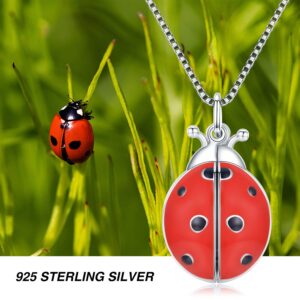 JUSTKIDSTOY Ladybug Necklace 925 Sterling Silver Locket Necklace Ladybug Jewelry Gifts for Women Gifts