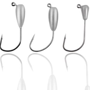 Fishing Jig Head Hooks - 12/24pcs Fishing Tube Jig Heads Hooks Unpainted Water Drop Tube Baits Jig Hooks Worm Bait for Bass, Freshwater Saltwater Fishing Jigs Size 1/8 oz,1/4 oz,3/8oz