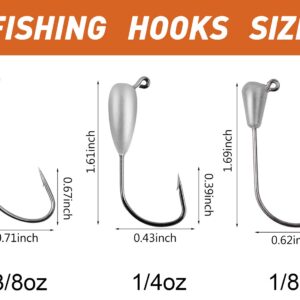 Fishing Jig Head Hooks - 12/24pcs Fishing Tube Jig Heads Hooks Unpainted Water Drop Tube Baits Jig Hooks Worm Bait for Bass, Freshwater Saltwater Fishing Jigs Size 1/8 oz,1/4 oz,3/8oz