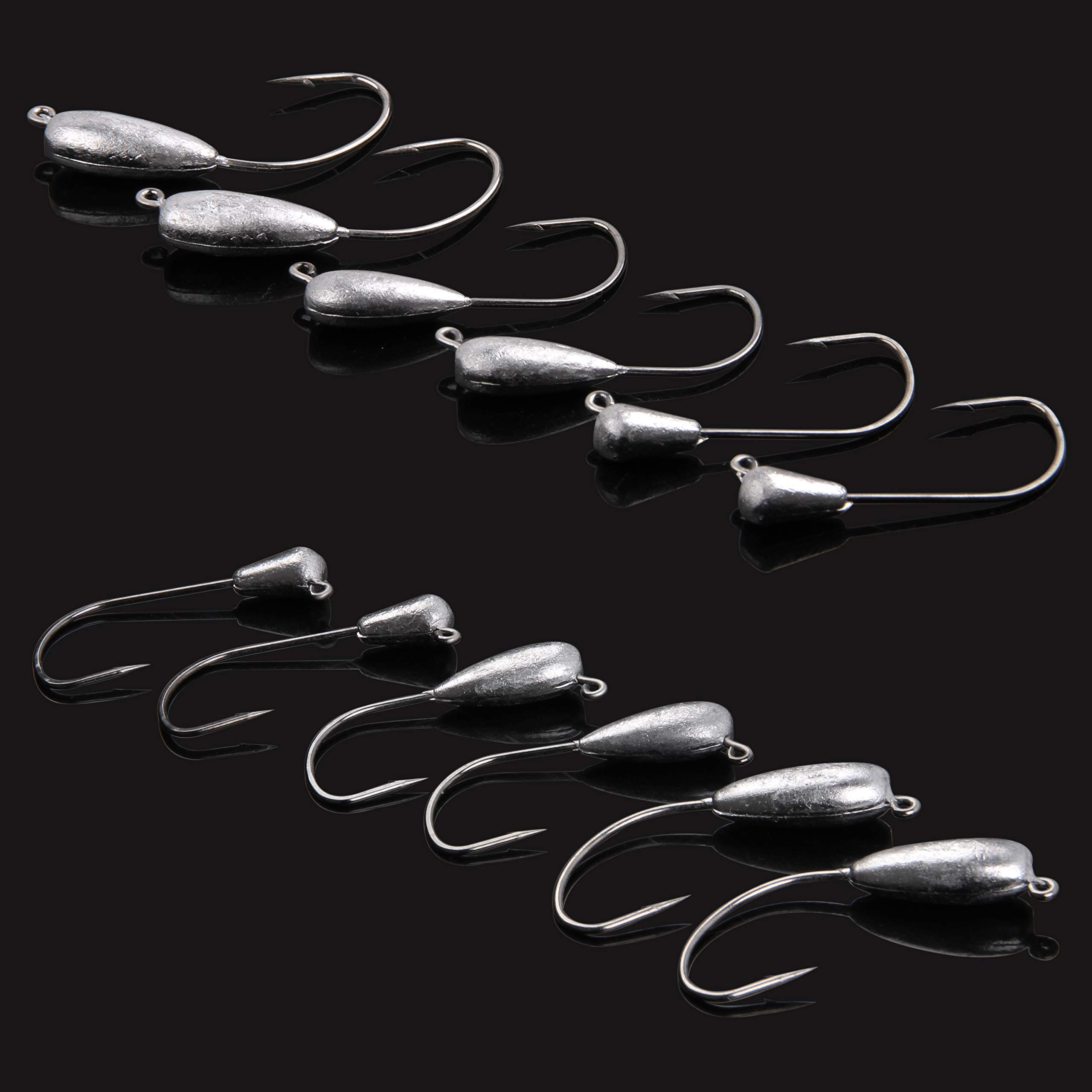 Fishing Jig Head Hooks - 12/24pcs Fishing Tube Jig Heads Hooks Unpainted Water Drop Tube Baits Jig Hooks Worm Bait for Bass, Freshwater Saltwater Fishing Jigs Size 1/8 oz,1/4 oz,3/8oz