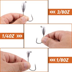 Fishing Jig Head Hooks - 12/24pcs Fishing Tube Jig Heads Hooks Unpainted Water Drop Tube Baits Jig Hooks Worm Bait for Bass, Freshwater Saltwater Fishing Jigs Size 1/8 oz,1/4 oz,3/8oz