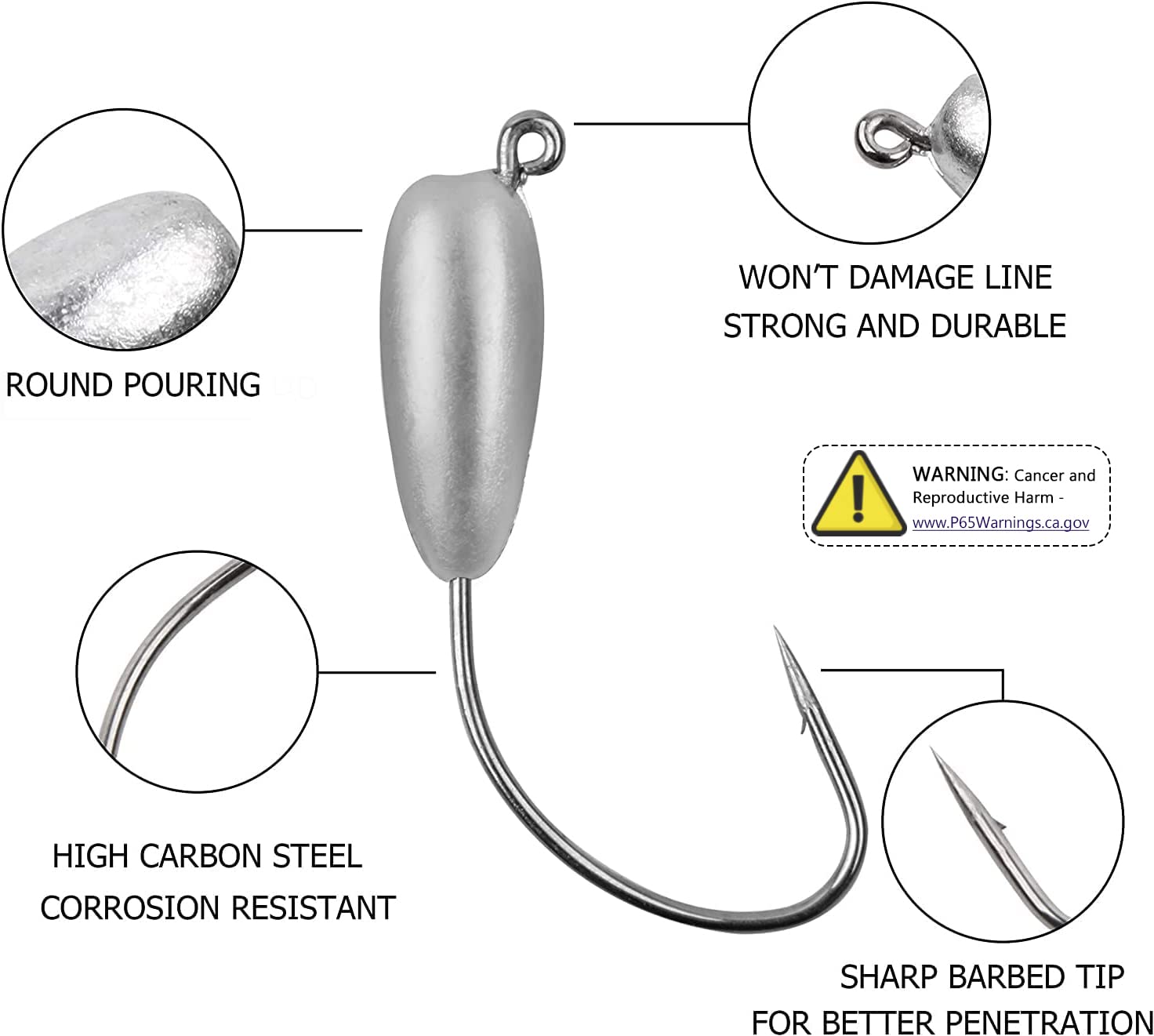 Fishing Jig Head Hooks - 12/24pcs Fishing Tube Jig Heads Hooks Unpainted Water Drop Tube Baits Jig Hooks Worm Bait for Bass, Freshwater Saltwater Fishing Jigs Size 1/8 oz,1/4 oz,3/8oz