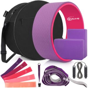 yoga wheel set (11-in-1),yoga wheel back wheel for back pain, yoga blocks 2 pack with strap, resistance bands,yoga wheel bag, perfect yoga accessory for stretching and improving backbends (purple)