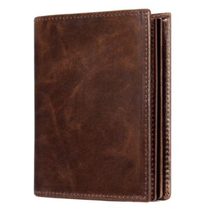 mens leather bifold rfid vertical wallet extra large capacity card holder with 16 slots and id window brown