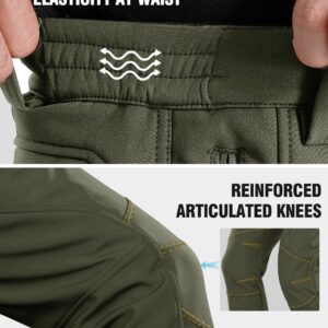 FREE SOLDIER Men's Fleece Lined Outdoor Cargo Hiking Pants Water Repellent Softshell Snow Ski Pants with Zipper Pockets (Army Green 40W x 32L)