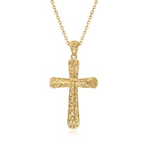 ross-simons 14kt yellow gold openwork cross pendant necklace. 18 inches