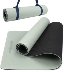 yoga mat with strap, 1/3 inch extra thick yoga mat double-sided non slip, professional tpe yoga mats for women men, workout mat for yoga, pilates and floor exercises