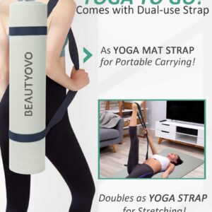 Yoga Mat with Strap, 1/3 Inch Extra Thick Yoga Mat Double-sided Non Slip, Professional TPE Yoga Mats for Women Men, Workout Mat for Yoga, Pilates and Floor Exercises