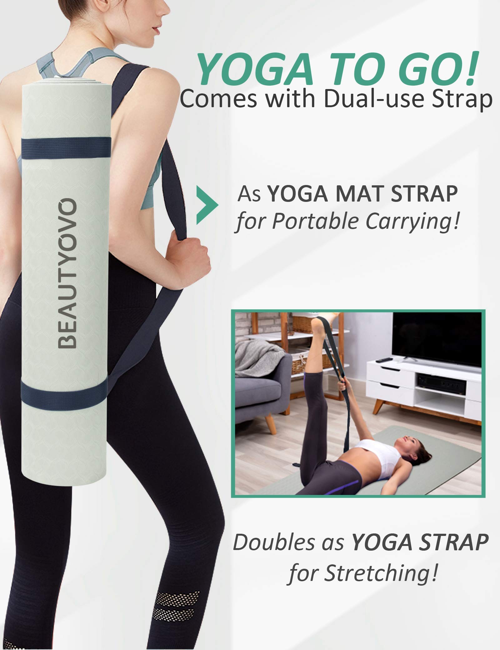 Yoga Mat with Strap, 1/3 Inch Extra Thick Yoga Mat Double-sided Non Slip, Professional TPE Yoga Mats for Women Men, Workout Mat for Yoga, Pilates and Floor Exercises